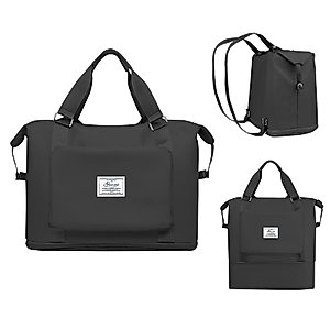 New upgrade travel duffel bag,waterproof gym tote bag,weekender overnight bags,dry and wet separate sports portable shoulder bag with Large capacity, expandable and foldable (Black)