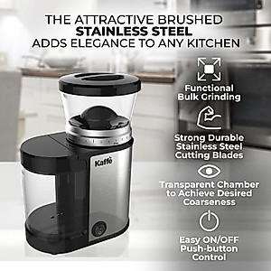 Kaffe Burr Coffee Grinder Electric w/Adjustable Settings for Precision Coffee Bean Grinding (5.5oz Capacity) Cleaning Brush Included. (Powerful Motor) Stainless Steel