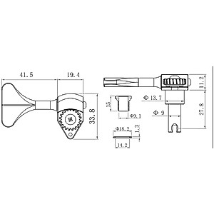 Guyker Bass Machine Head (2R + 2L) - 1:20 Ratio Open Gear Tuners Tuning Key Pegs Replacement for Electric Jazz Guitar Bass or Precision Instruments - black