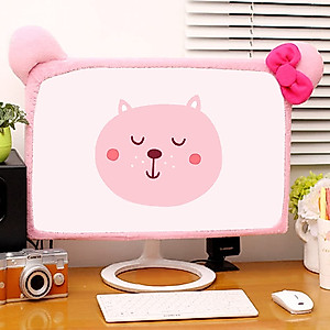 LINXTAR 20''-29'' Computer Monitor Cover with Cat Ear Design Furry Kawaii Pink Monitor Dust Cover Elastic Dustproof Christmas Gift for PC Tablet TV