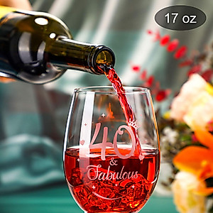 Stemless Wine Glass Rose Gold Birthday Wine Glass Present Anniversary Glasses for Man Women Birthday Party Wedding Anniversary Decorations, 17 oz (40 and Fabulous)