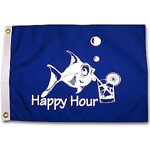 Happy Hour Fish Royal Blue Outdoor Garden Flag 12X18in