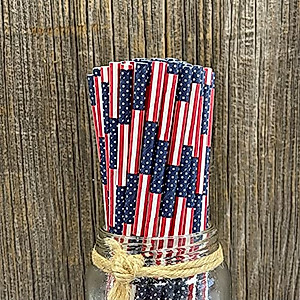 American Flag Paper Straws - Patriotic Party Supply - Red White and Blue - 50 Pack