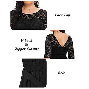 Plus Size Black Formal Gowns Evening Dresses Lace Wedding Prom Party 3/4 Sleeve Long Maxi Elegant Dresses for Women