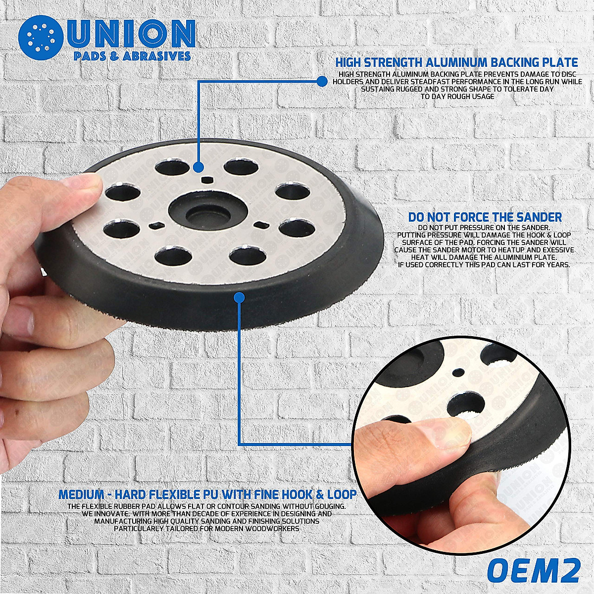 Union Pads and Abrasives OEM2 Replacement Sander Hook and Loop Orbital Sander Pad for 743081-8, 743051-7 Hitachi 324-209 Fits BO5010, BO5030/K, BO5031K, BO5041K, SV13YA, SV13YB, XOB01Z Sander