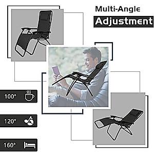 Greesum GS-OSZG00 Oversized Zero Gravity Chair, Folding Outdoor Patio Lounge Recliner with Movable Headrest, Black