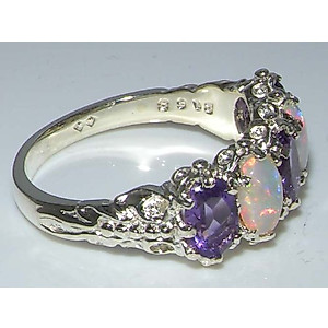 LetsBuyGold 925 Sterling Silver Real Genuine Amethyst and Opal Womens Promise Ring - Size 9
