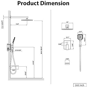 Gabrylly Shower System with Tub Spout, Wall Mounted Shower Faucet Set for Bathroom with High Pressure 10" Rain Shower head and 3-Setting Handheld Shower Head Set,Brushed Gold