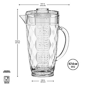 Water Infuser Pitcher – Fruit Infuser Water Pitcher By Home Essentials & Beyond – Shatterproof Acrylic Pitcher – Elegant Durable Design – Ideal for Iced Tea, Fruit Infused Water and Juice (67.7 oz.)