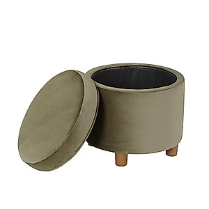 HomePop Home Decor | Upholstered Round Storage Ottoman | Ottoman with Storage for Living Room & Bedroom, Light Sage Green Velvet Large