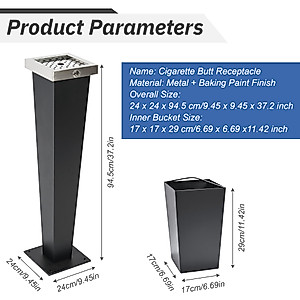 AIWFL Commercial Trash Receptacle Outdoor Trash Can Stainless Steel Garbage Can Black Ash Bin with Inner Bucket for Office Hotel Patio Backyard Restaurants