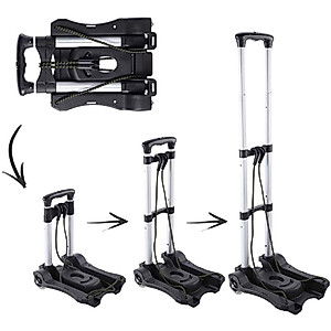AQQO Aluminum Folding Hand Trucks Portable Luggage Cart Lightweight Travel Hand Truck/Heavy Duty Hand Trucks/Two-Wheel Luggage Cart (80LB)