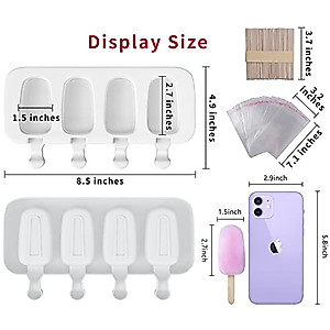 Popsicle Molds Set of 3, 12 Cavities Silicone Popsicle Molds & Ice Cake Pop Mold Maker Oval with 50 Wooden Sticks & 50 Self-adhesive Bags for DIY Cake and Ice Cream