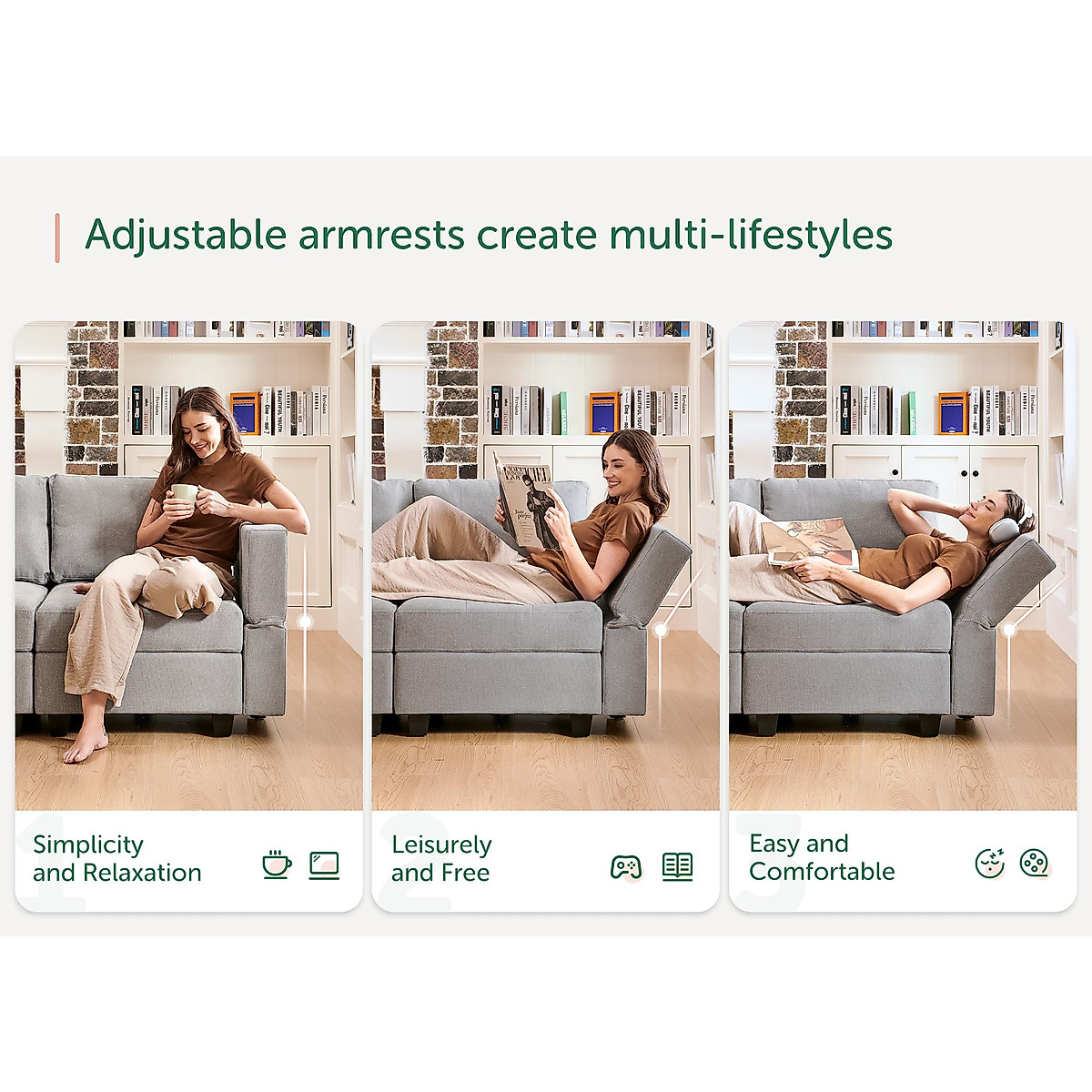 HONBAY Modular Sectional Sofa with Storage Modular Couch with Chaise for Living Room Convertible 9 Seater Sectional Couch Light Grey