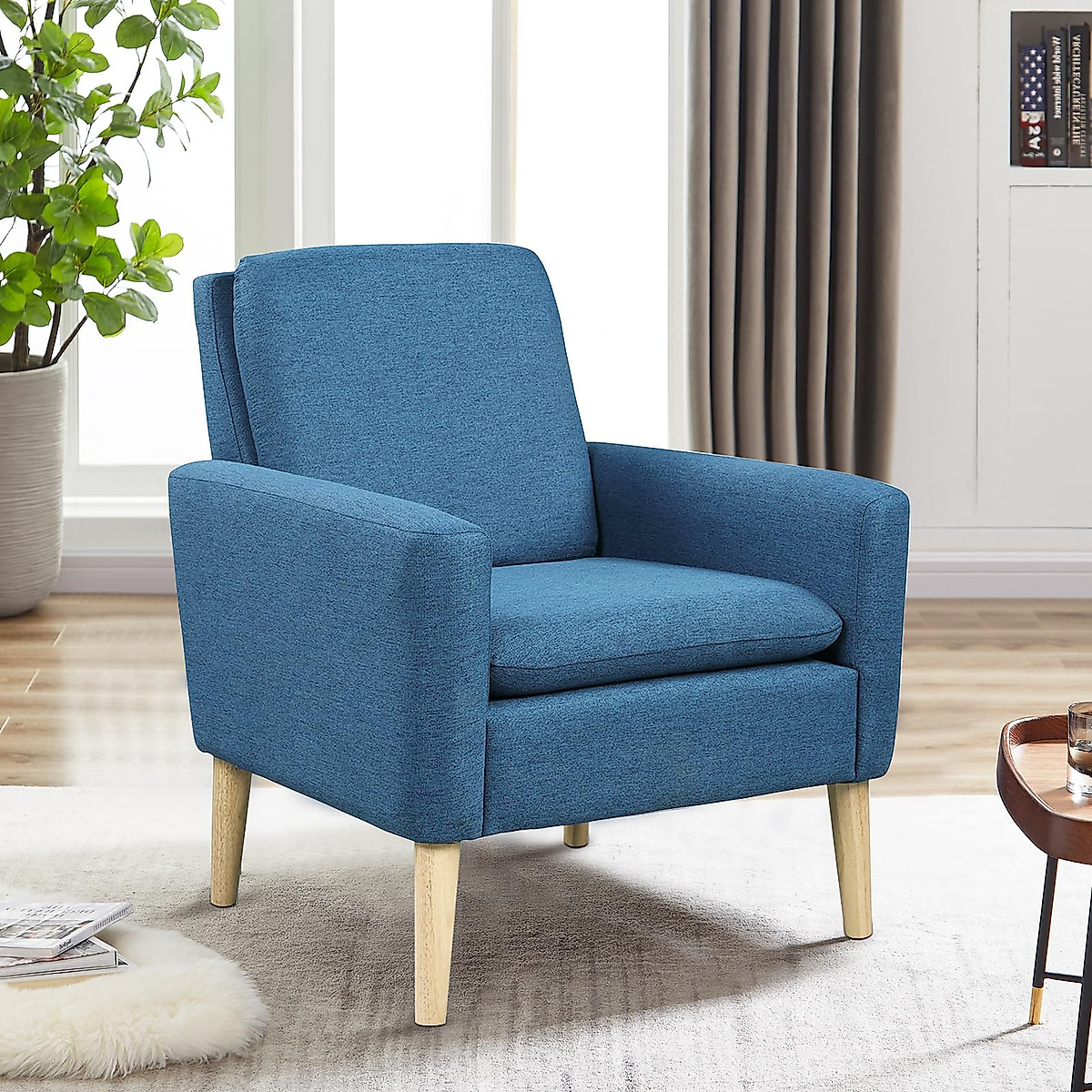 Lohoms Modern Accent Fabric Chair Single Sofa Comfy Upholstered Arm Chair Living Room Furniture Navy Blue