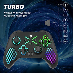 Dinosoo RGB Wireless Controller for Xbox Series X/S/Xbox One/Xbox One S/One X, Android PC, Built-in Battery Dual Vibration Turbo Function 3.5mm Headphone Jack Macro Function, 2.4GHz Adapter 1025 SYH