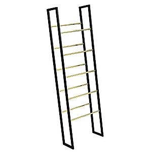 MyGift Art Deco Style Towel Ladder Rack Modern Black and Gold Tone Metal Wall Leaning Decorative Blanket Hanger Holder