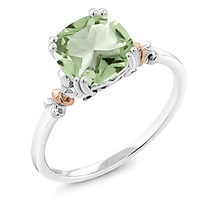 Gem Stone King 925 Sterling Silver & 10K Rose Gold 8MM Cushion Gemstone Birthstone Engagement Ring | Wedding Anniversary Promise Ring For Women | Size 5,6,7,8,9