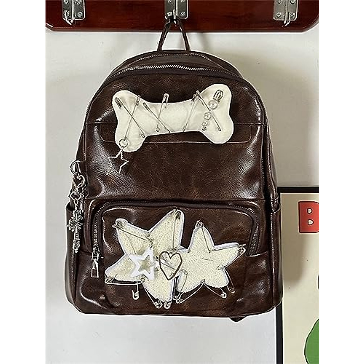 JHTPSLR Y2K Gothic Backpack Vintage Aesthetic PU Leather Backpack Y2K Gothic Accessories Backpack Grunge Y2K Backpack Trendy Backpack (Retro Brown)