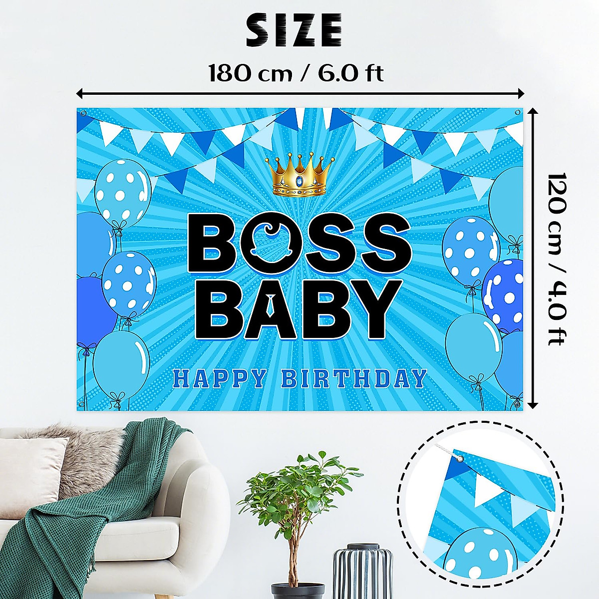 INNORU Boss Boy Backdrop Banner, Gender Reveal Poster Baby Shower Photography Backdrop Boy 1st Birthday Party Decorations Photo Booth Props 6x4ft