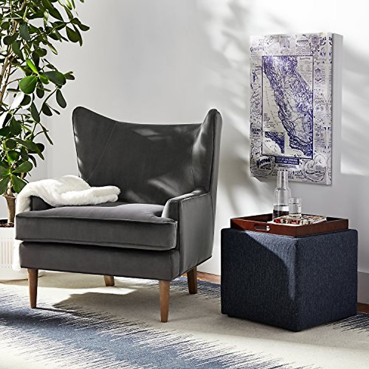 Amazon Brand – Rivet Ross Modern Tweed Lift-Top Storage Ottoman Pouf, 17.7"W, Denim