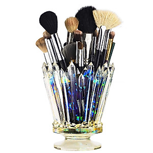 GUTE Amethyst Crystal Makeup Brush Holder Glow And Shine, Brush & Pen Holder Vanity Desk or Office Organizer Stationary Decor - Perfect Gifts For Him and Her - Iridescent