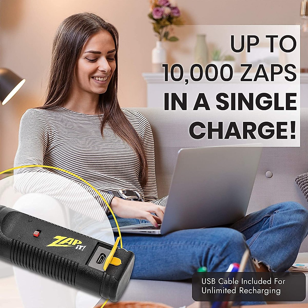 ZAP IT! Bug Zapper - Rechargeable Mosquito, Fly Killer and Bug Zapper Racket - 4,000 Volt - USB Charging, Super-Bright LED Light to Zap in the Dark - Unique 3-Layer Safety Mesh That's Safe to Touch