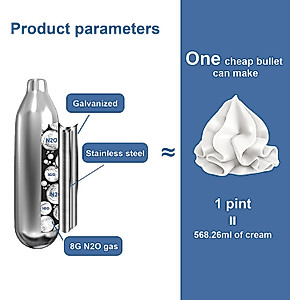 Whipped Cream Chargers N2O Nitrous Oxide 8-Gram Cartridge for Whipper Whipped Cream Dispenser (Packs of 50)
