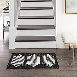 Nourison Modern Passion Mid-Century Geometric 2' x 3' Black Grey Area -Rug, Easy -Cleaning, Non Shedding, Bed Room, Living Room, Dining Room, Kitchen (2x3)