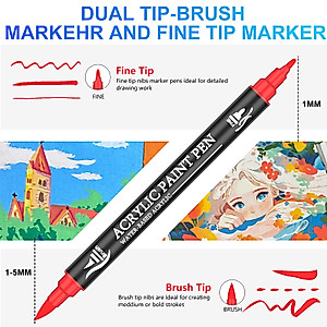 Oficrafted Acrylic Paint Pens, 50 Colors Dual Tip Markers with Fine and Brush Tip, Premium Marking Pens Set for Rock, Wood, Plastic, Fabric Painting and DIY Crafts
