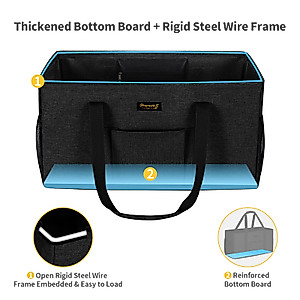 GhvyenntteS Stand Up Extra Large Utility Tote Bag with Metal Wire Frame & Reinforced Bottom Board, Thirty One Utility Tote, Foldable Reusable Grocery Bags with Pockets