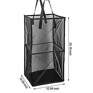 Mesh Popup Laundry Hamper with Handles, Portable & Durable Collapsible Dirty Clothes Mesh Basket Foldable for Washing Storage, Kids Room,College Dorm or Travel (Double -Layer, Black)