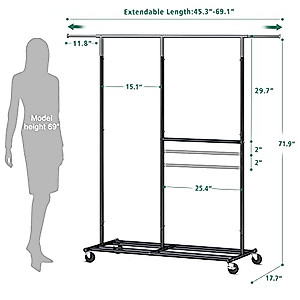 Raybee Heavy Duty Clothes Rack Loads 410 LBS Rolling Clothes Racks for Hanging Clothes Rack with Wheels Metal Clothing Rack Adjustable & Portable Clothes Rack Commercial Grament Rack Heavy Duty Black