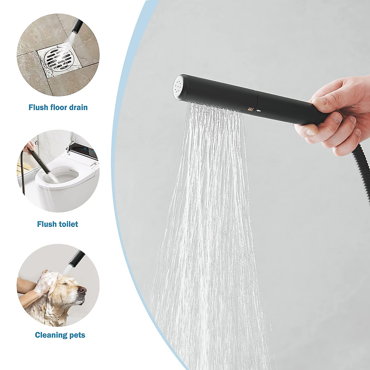 RUMOSE Tub Filler Freestanding Bathtub Faucet Matte Black Floor Mount Tub Faucet Waterfall Free Standing Bathtub Filler High Flow Brass Bath Shower Faucets with Handheld Sprayer