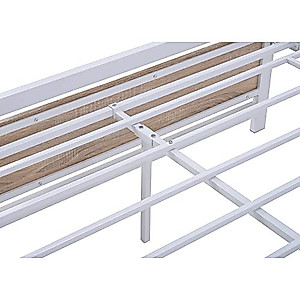 Polibi Full Size Platform Bed, Metal and Wood Bed Frame with Headboard and Footboard, No Box Spring Needed (White, Full)