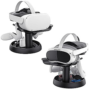 AMVR Stand Holder for Oculus Quest 2/HTC/PSVR2/Pico 4 - Universal VR Headset Display Dock with 2 Touch Controllers Hanger Station, Stable Bracket Storage Round Base, Mount Install Easy