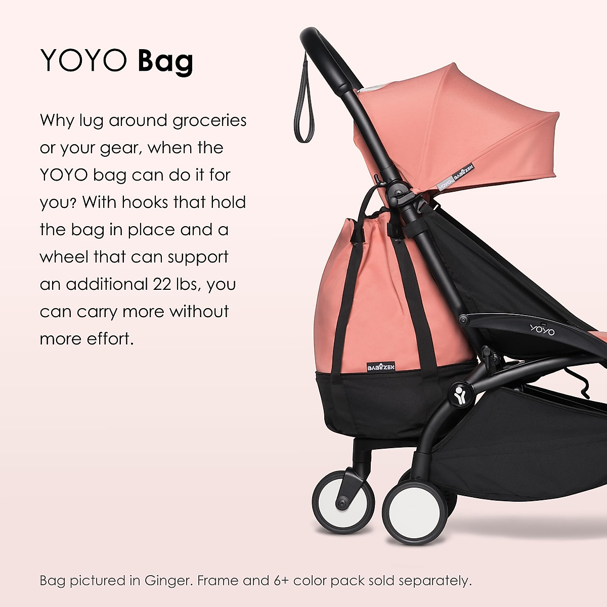 BABYZEN YOYO Bag, Peppermint - Provides Additional, Sturdy Storage on The YOYO2 Stroller - Includes Wheel Base & Hooks