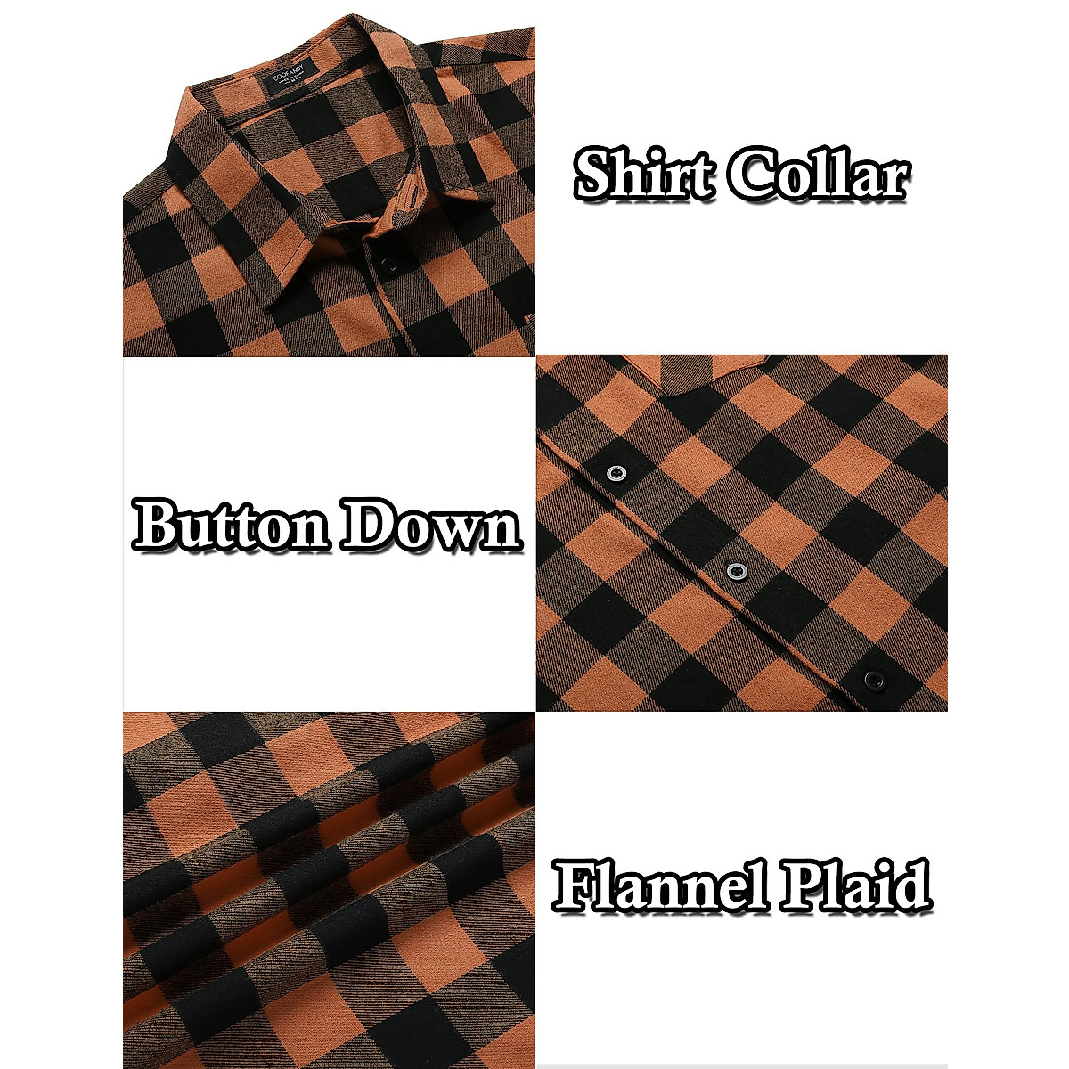 COOFANDY Men's Flannel Plaid Shirt Casual Long Sleeve Checkered Shirt Fall Overshirt A - Orange
