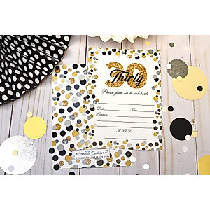Confetti Polka Dot 30th Birthday Party Invitations, 20 5x7 Fill In Cards with Twenty White Envelopes by AmandaCreation