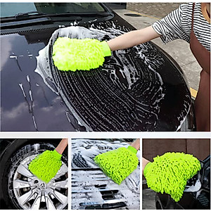 NICEMOODS Car Wash Mitt 2 Pack Premium Chenille Microfiber Wash Mitt Thickened for Car Cleaning Mitts Tools for Winter (Green x2)