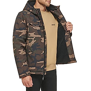 Levi's Men's Soft Shell Hooded Storm Trucker Jacket, Camo/Sherpa Lined, Large