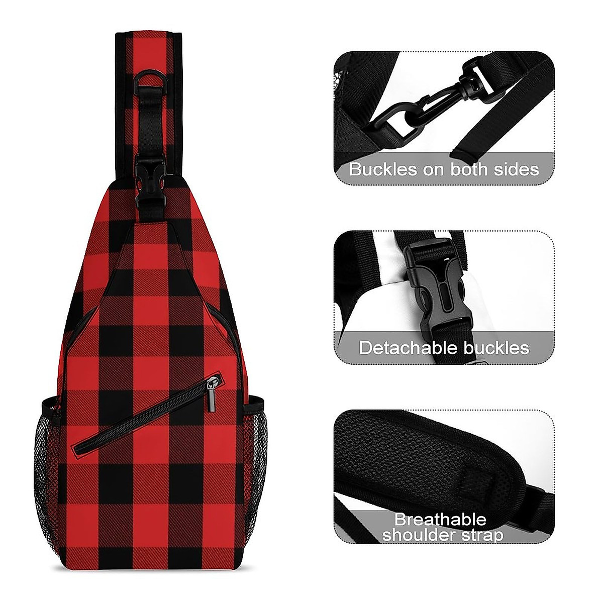 Red-Black-Lumberjack-Buffalo-Plaid Sling Bag Crossbody Shoulder Chest Bags Print Backpack Travel Daypack for Women Men