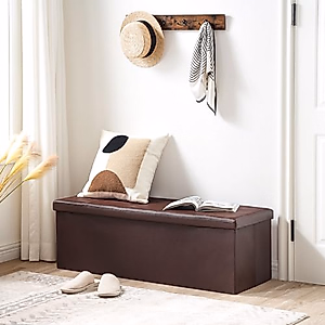 HOOBRO 43.3 Inchs Folding Storage Ottoman Bench, Storage Chest, Footrest, Coffee Table, Padded Seat, Upholstered Top, Holds up to 660 lb, for Living Room, Bedroom, Entryway, Brown BR110CW01