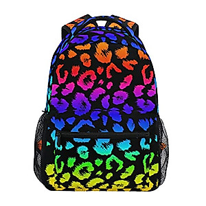 ALAZA Rainbow Leopard Cheetah Print Animal Backpack Purse with Multiple Pockets Name Card Personalized Travel Laptop School Book Bag, Size S/16 inch