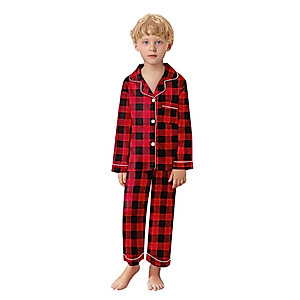 Schbbbta Christmas Family Pajamas Matching Sets Silk Satin Long Sleeve Pj Set Sleepwear, Red Black, 11-12 Years = Tag 160