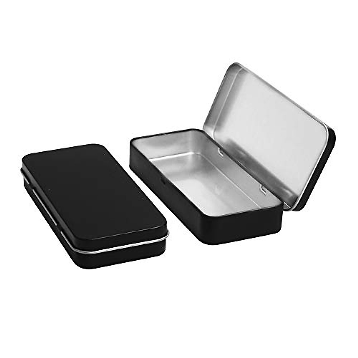4 Pack Metal Rectangular Hinged Tin Boxes with Lid, 5.0x2.3x0.8 Inch, Black Metal Containers Portable Box Small Storage Kit Home Organizer, Model 128