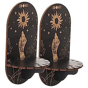 Amosfun 2pcs Stone Crystal Moon Hand Wood Organizer for Gems Display Shelves Phase Divination Room Decoration Wooden Decorative Stand Living Wall Bohemian Style Crystals Delicate