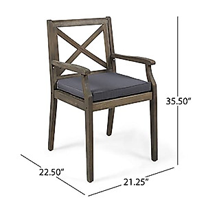 Christopher Knight Home Harvey Outdoor 7 Piece Acacia Wood Dining Set, Gray Finish/Gray Finish/Dark Gray