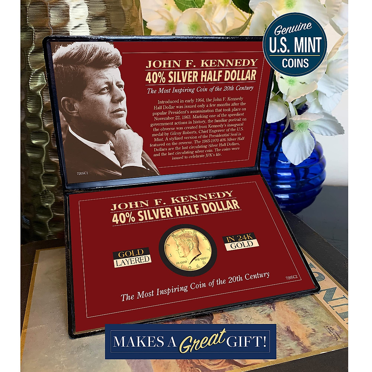 Silver JFK Half Dollar Coin Layered in Pure Gold