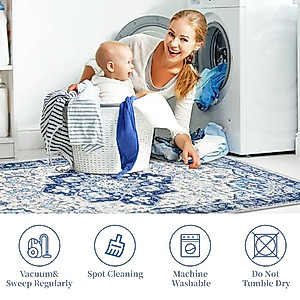 GlowSol Washable Area Rug 9x12 Boho Floral Non-Slip Rugs Vintage Low Pile Carpet Medallion Rugs for Living Room Bedroom Dining Room Office,9x12